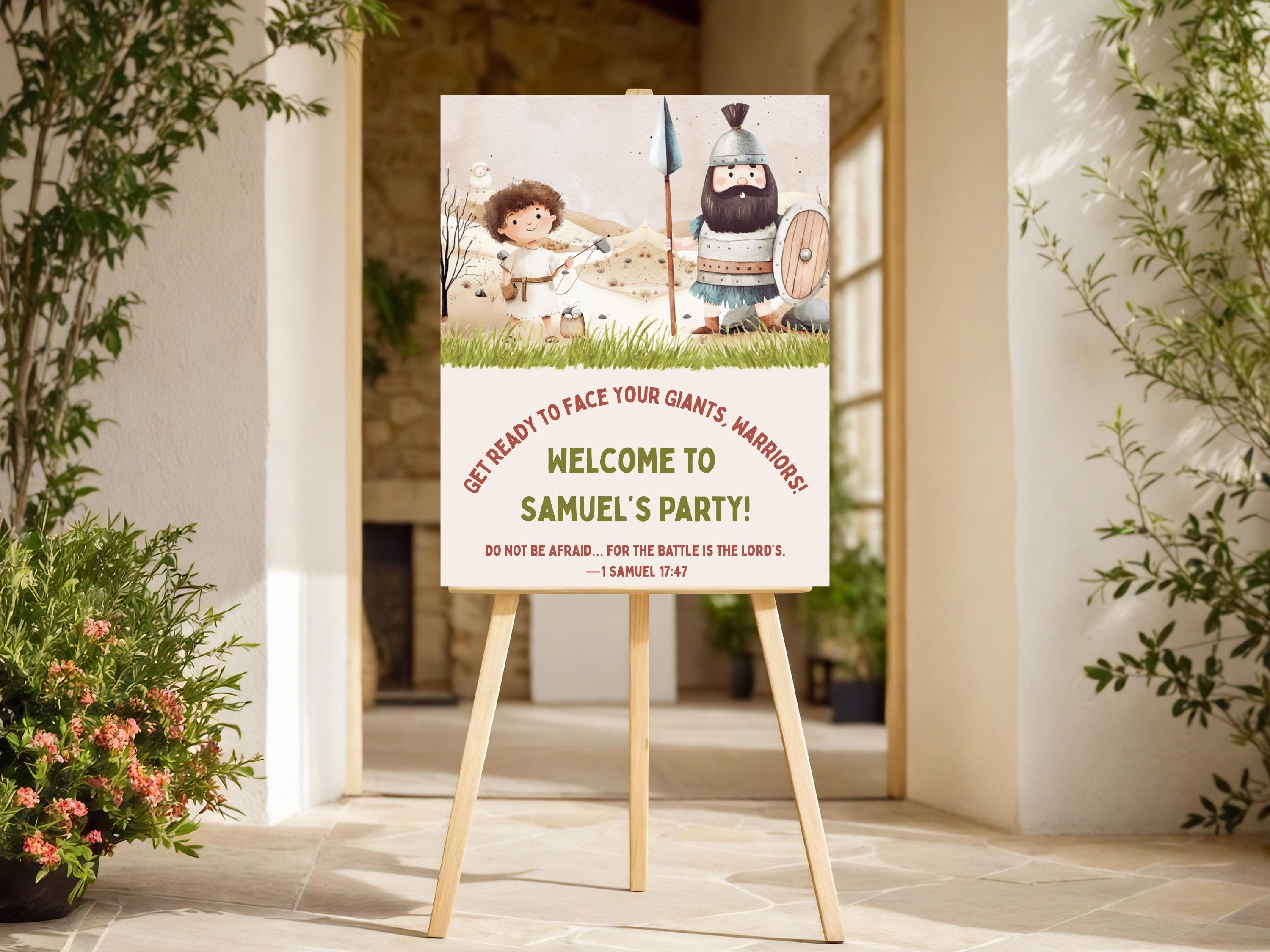 David and Goliath Kid's Birthday Party Welcome Sign | Faith-based Party ...
