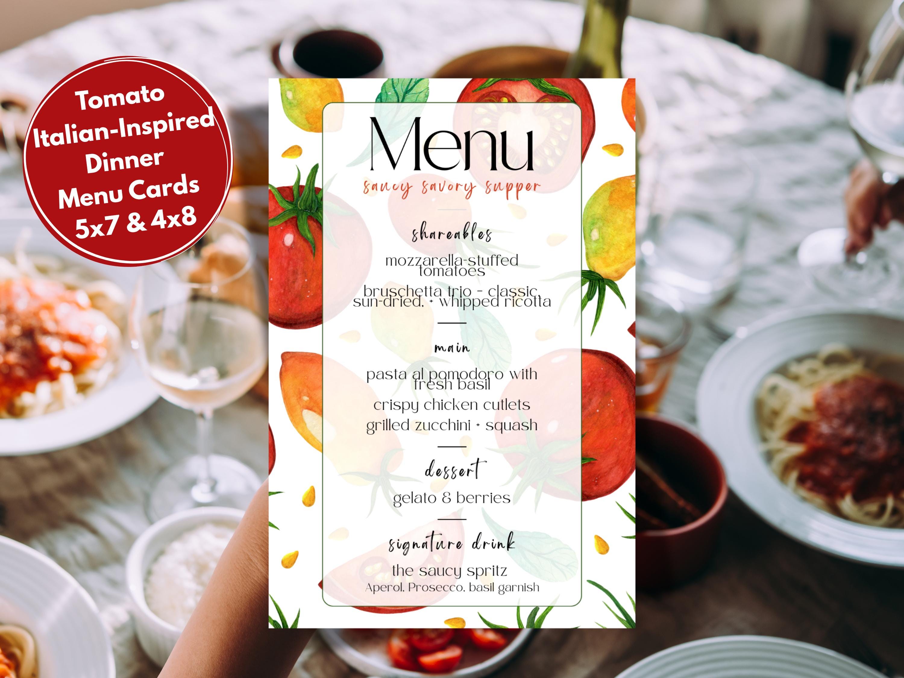 Tomato Menu Card: Italian Dinner Party, Bridal Shower (printable ...
