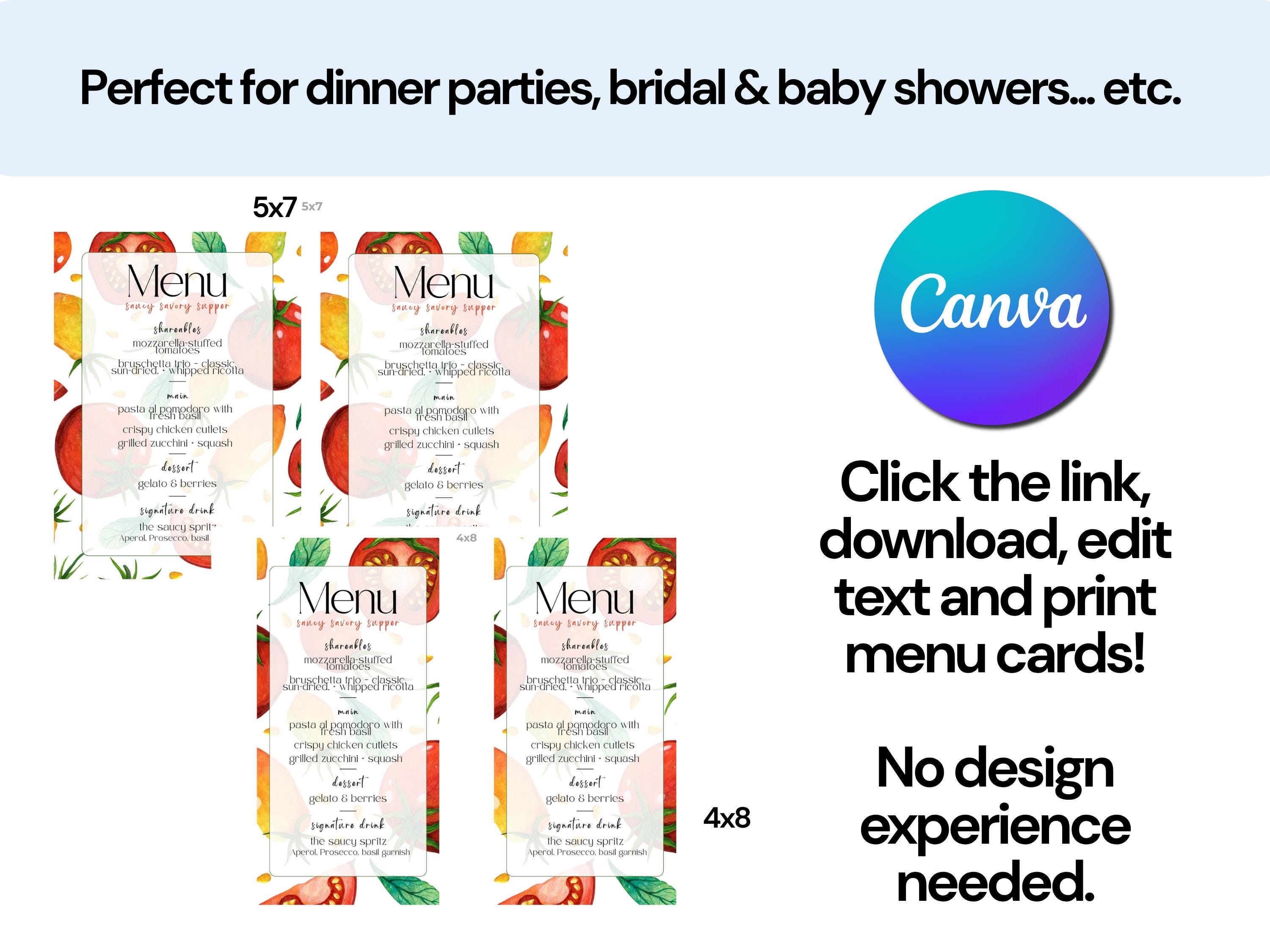 Tomato Menu Card: Italian Dinner Party, Bridal Shower (printable ...