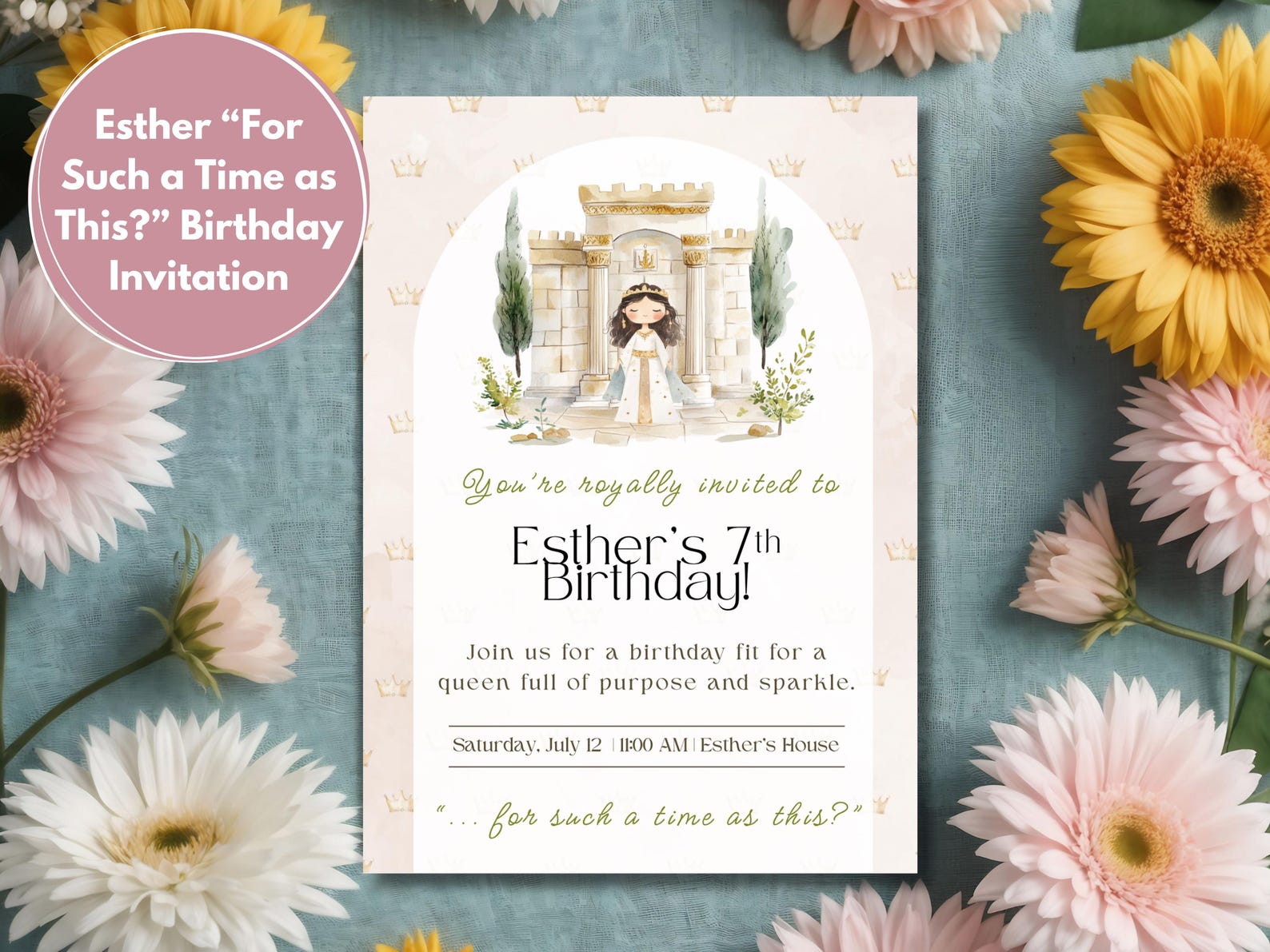 Queen Esther Birthday Invitation: Christian Girls Party, Editable Canva ...