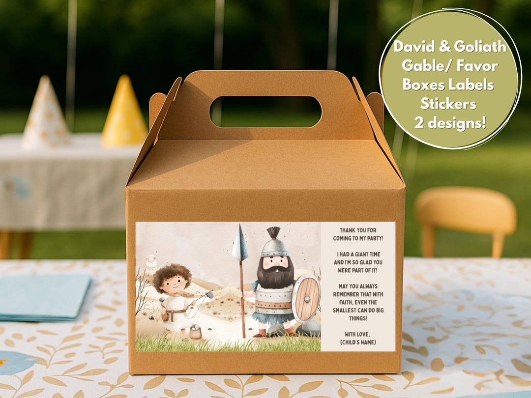 David and Goliath Favor Box Labels | Kids Birthday Decor| Bible Story ...