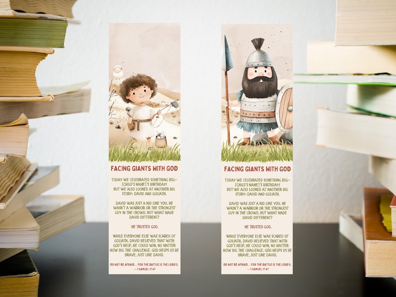 David and Goliath Bookmarks: Faith-based Party Favors (editable Canva ...