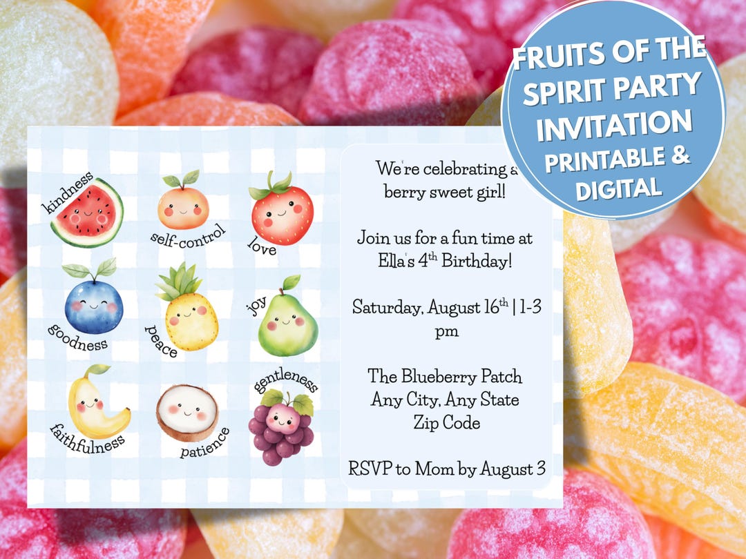 Fruits of the Spirit Party Invitation: Editable Canva Template (digital ...
