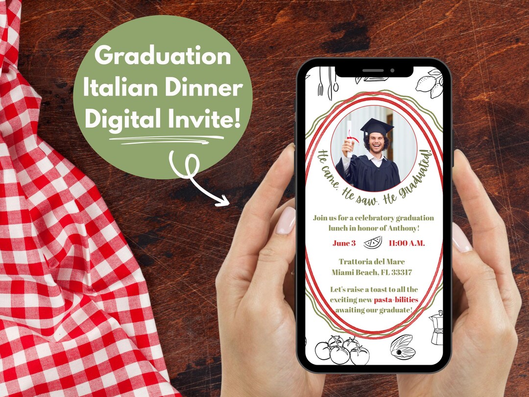 Italian-inspired Graduation Dinner Digital Invitation: Editable on ...