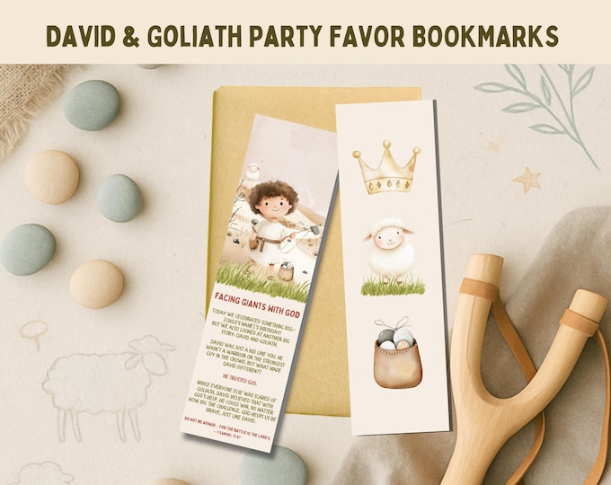 David and Goliath Bookmarks: Faith-based Party Favors (editable Canva ...