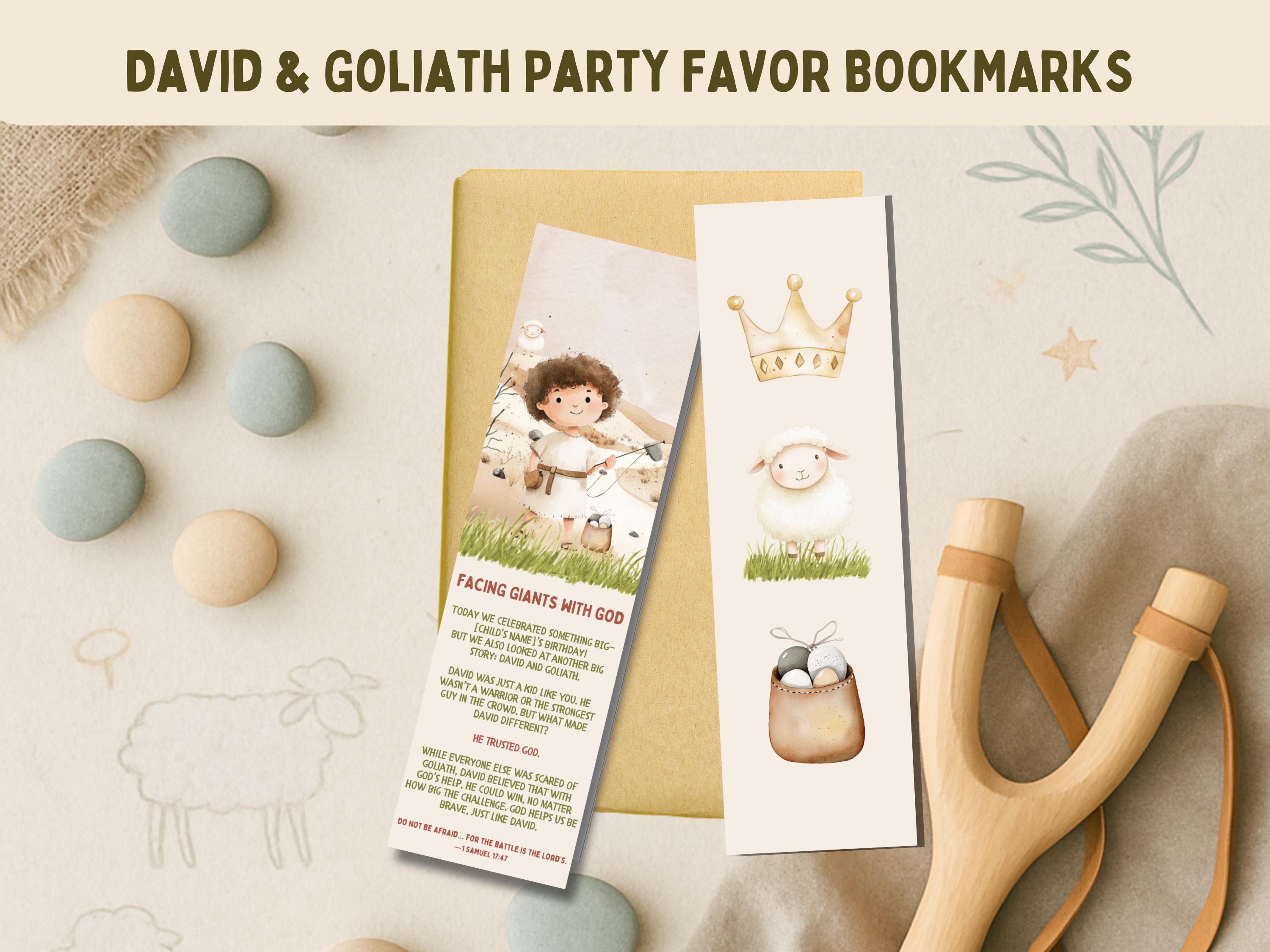 David and Goliath Bookmarks: Faith-based Party Favors (editable Canva ...