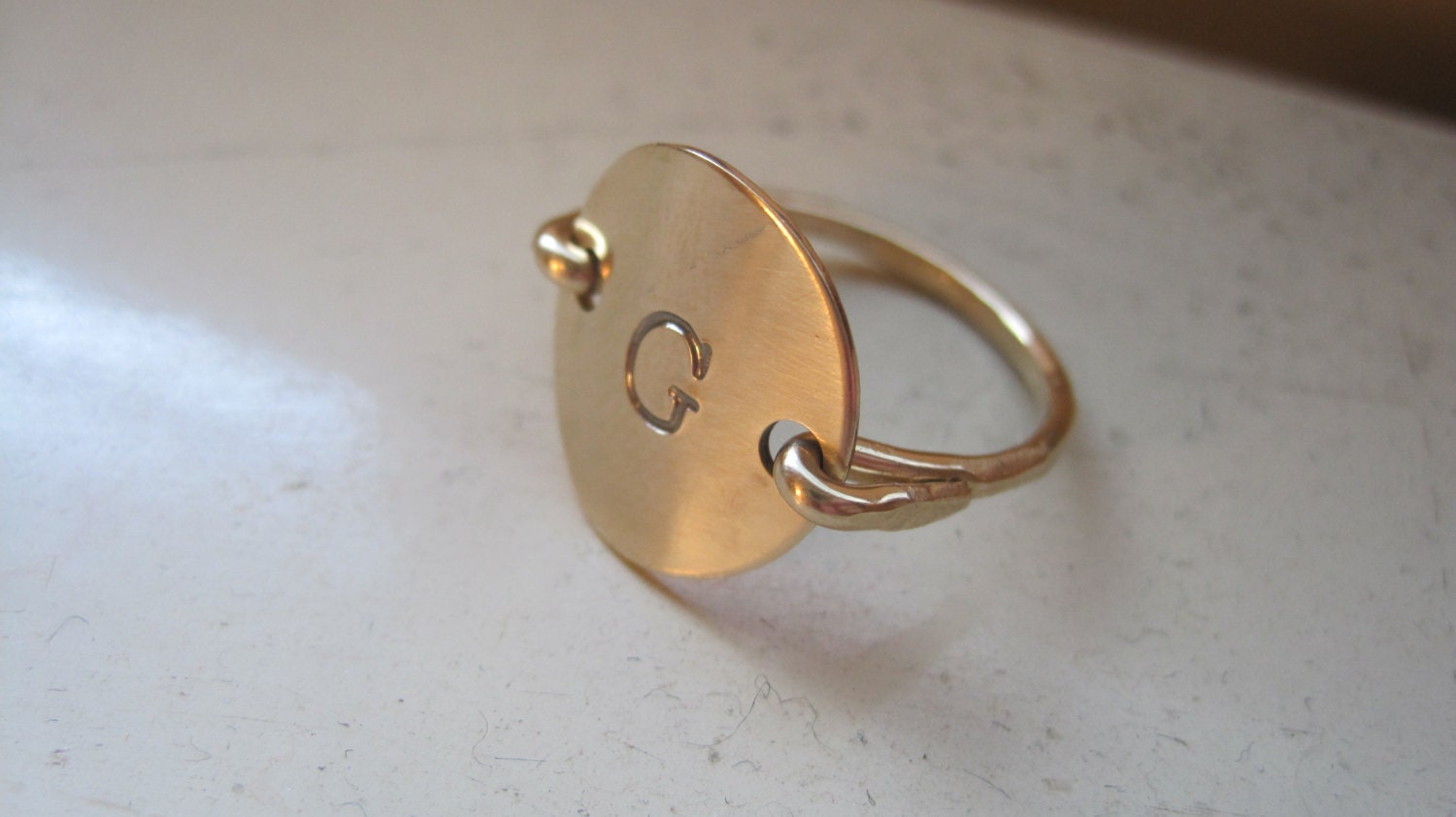 Gold Stamped Initial Ring Monogram Gold Filled Personalized | Etsy