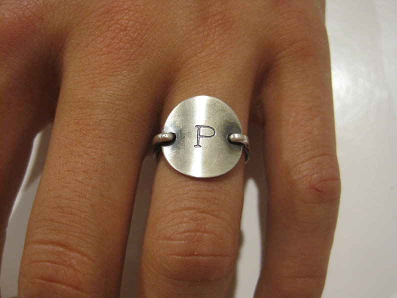 Sterling Silver Initial Ring Stamped Monogram Jewelry - Etsy