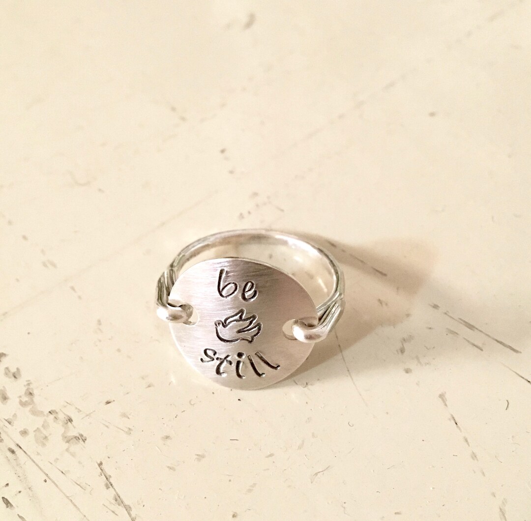 Be Still, Sterling Silver Ring, Gold, Initial, Stamped Monogram Jewelry ...