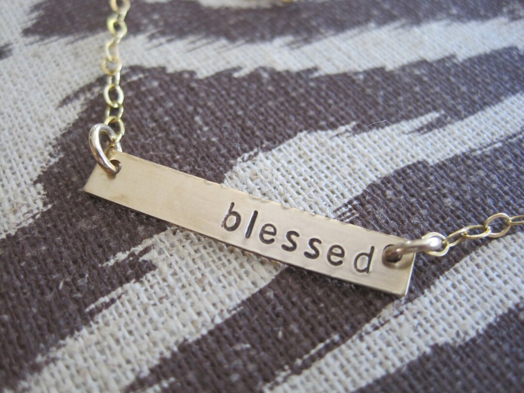 Gold Bar Stamped Necklace, Blessed, Roman Numerals, My Beloved, Blessed ...