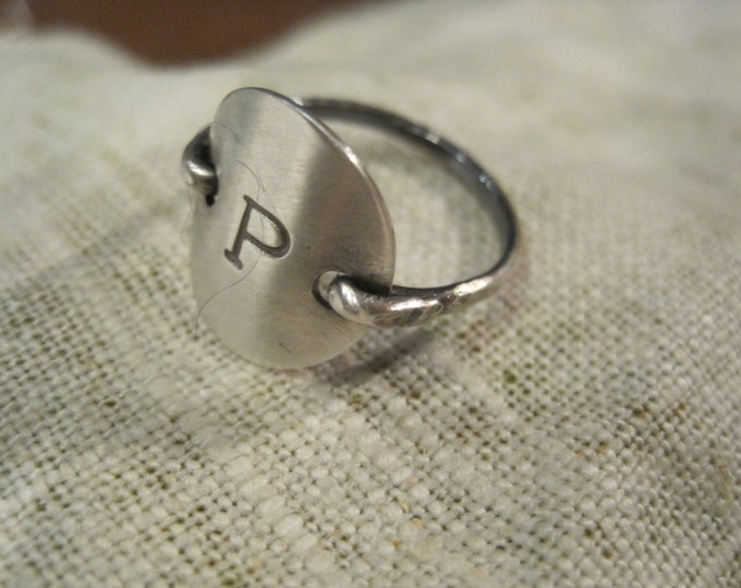 Sterling Silver Initial Ring Stamped Monogram Jewelry, Engraved Ring, Personalized Ring, Name ...