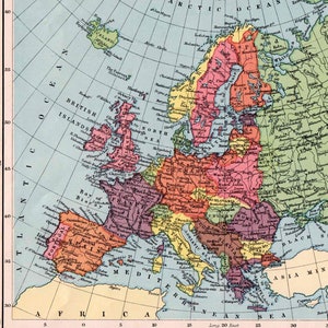 EUROPE Map, 1930s European Map Pre WW2, Vintage School Map With Spain ...