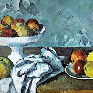 Blue Still Life With Fruit and Drapery, Vintage Reproduction of Oil ...