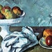 Blue Still Life With Fruit and Drapery, Vintage Reproduction of Oil ...