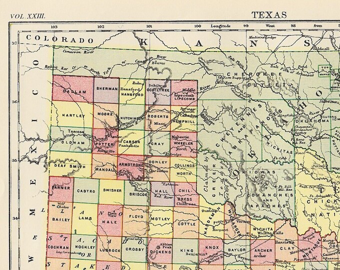 Texas and Indian Territory Antique Map, Double Page 1888 Texas US Map ...