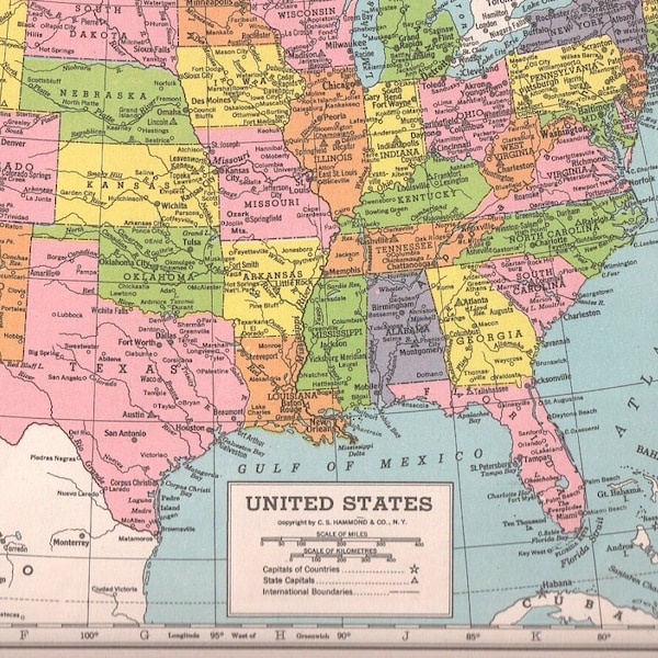 Vintage Usa Map - Etsy