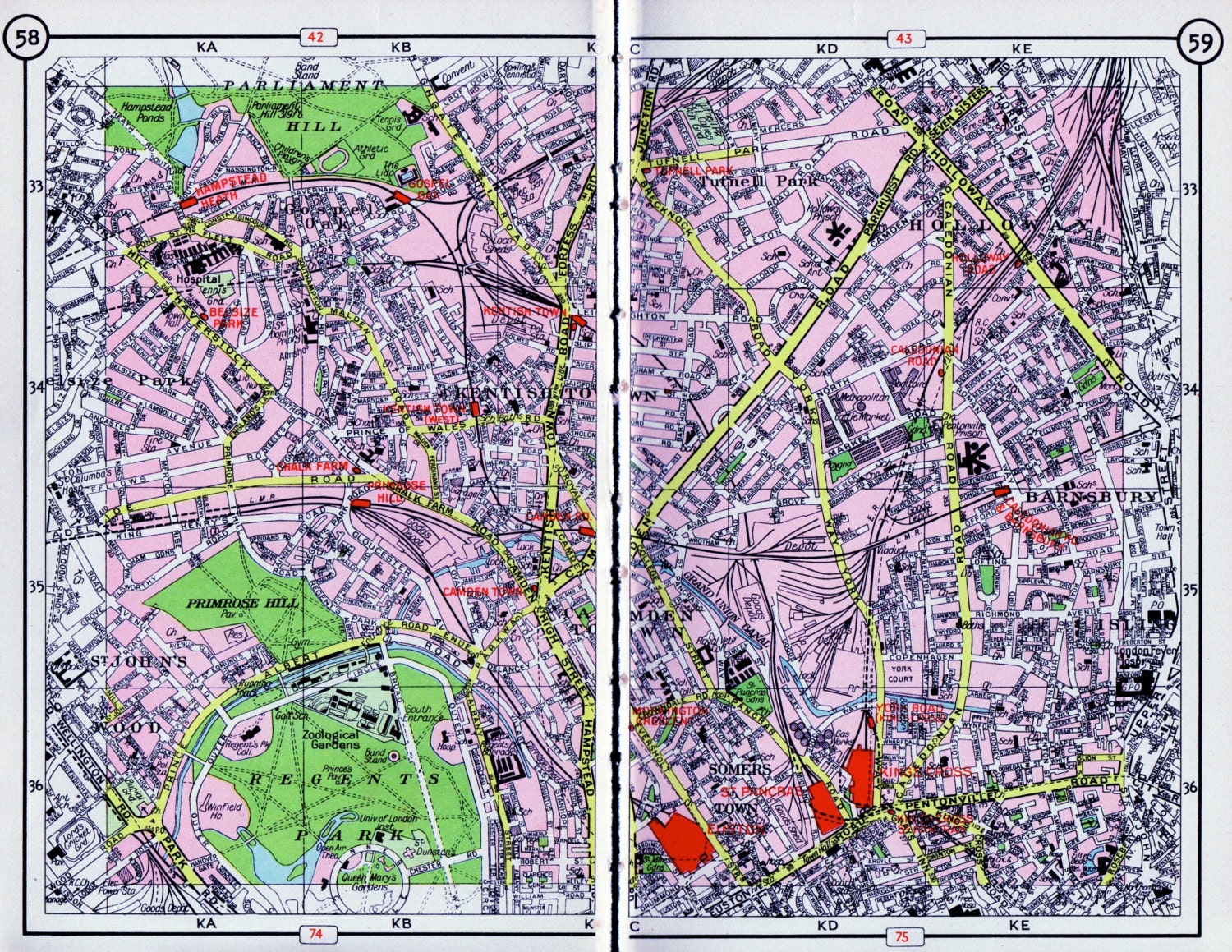 Vintage LONDON Street Map of Regents Park St John's Wood | Etsy