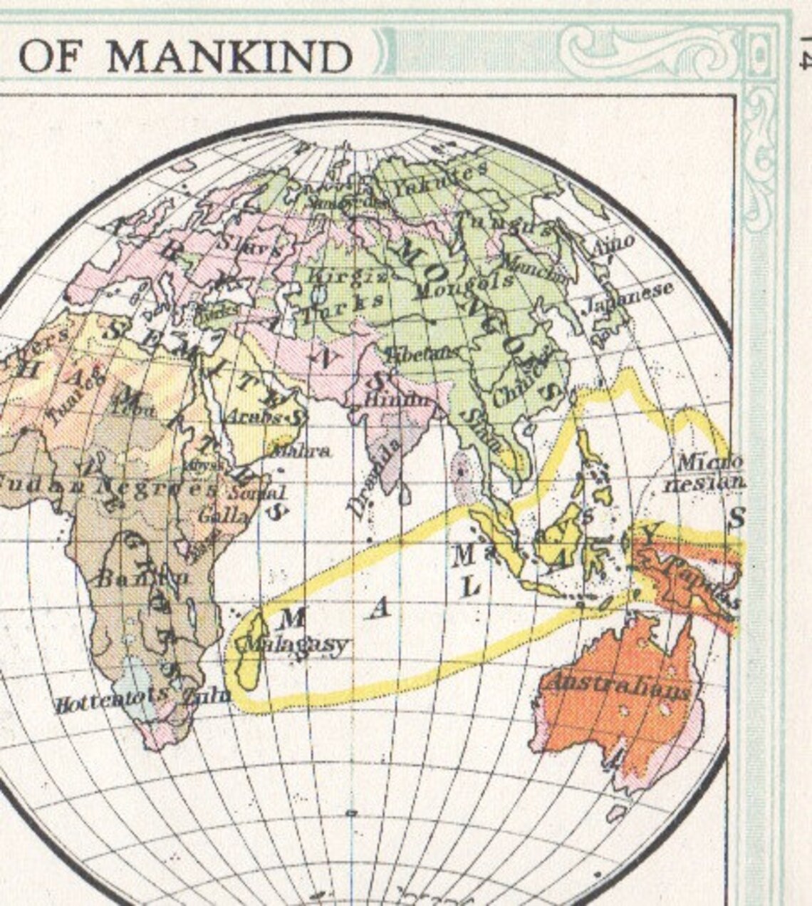 1935 WORLD Map Human Race Mankind Anthropology Chart Vintage | Etsy