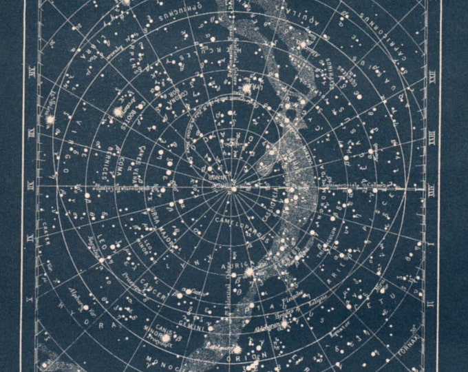 Antique Constellation Star Map Circa 1900s Vintage Map of Stars Visible ...
