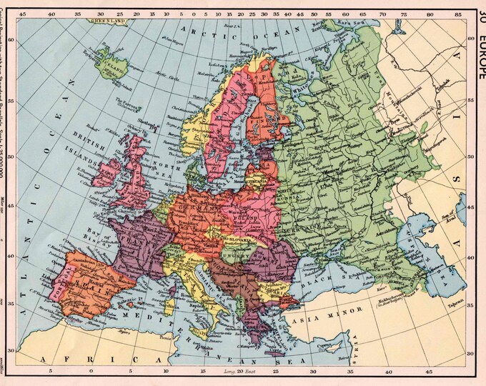 EUROPE Map 1930s European Map Pre WW2 Vintage School Map - Etsy