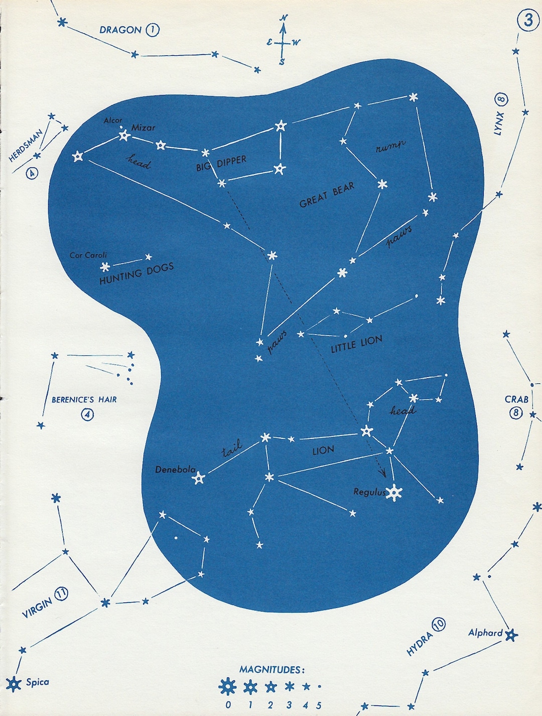 Star Map 3 With Lion, 1970s Vintage Astronomy Print, Mid Century Style ...