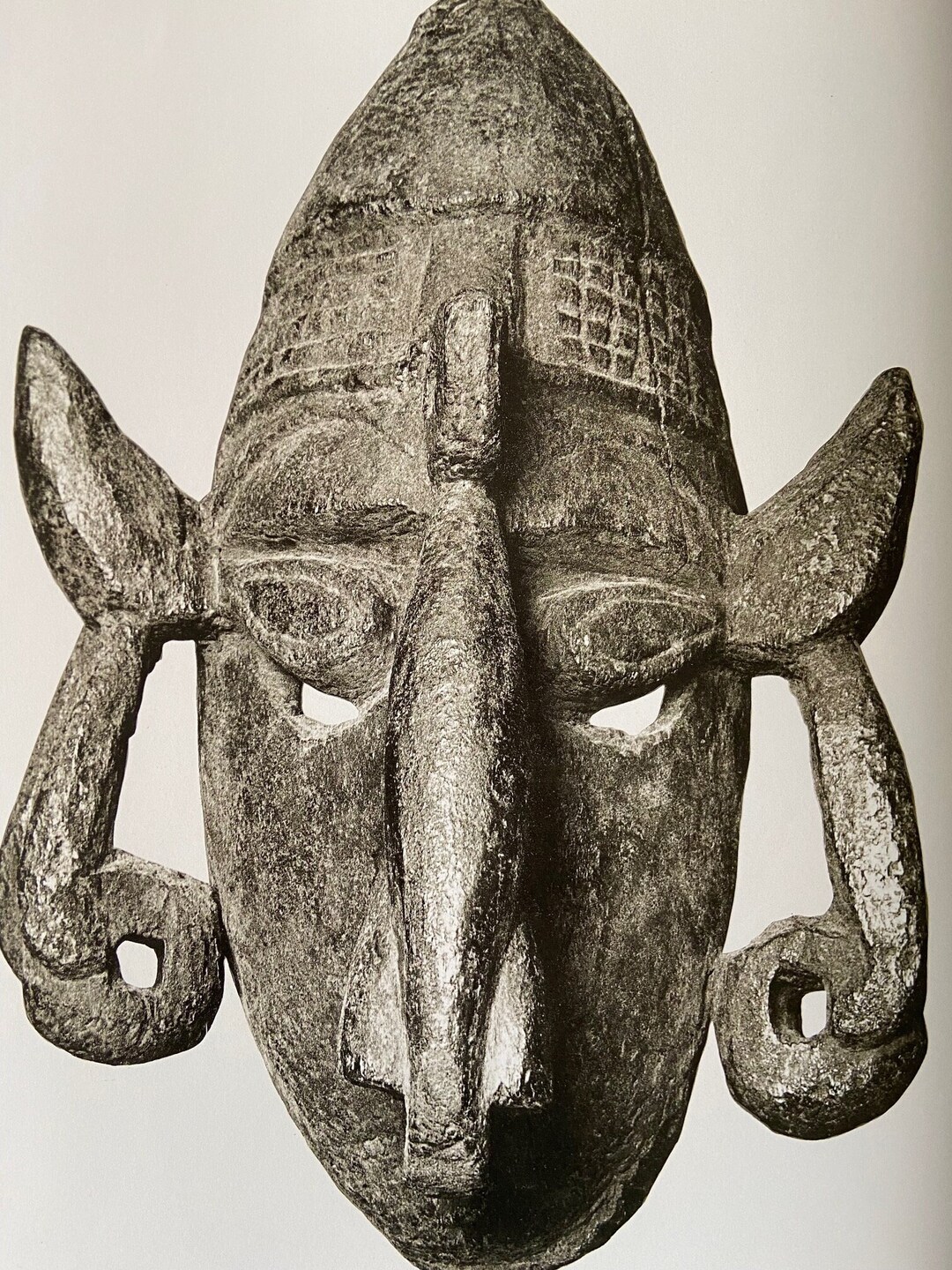 Carved Wooden Tribal Mask, Large BW Photo of New Guinea Indigenous Art ...