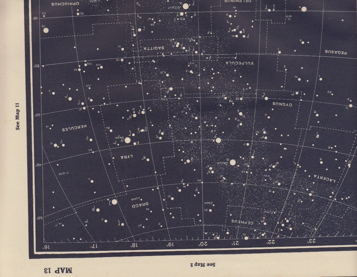 Navy Blue STAR MAPS 13 & 14 Large Vintage Astronomy Star - Etsy
