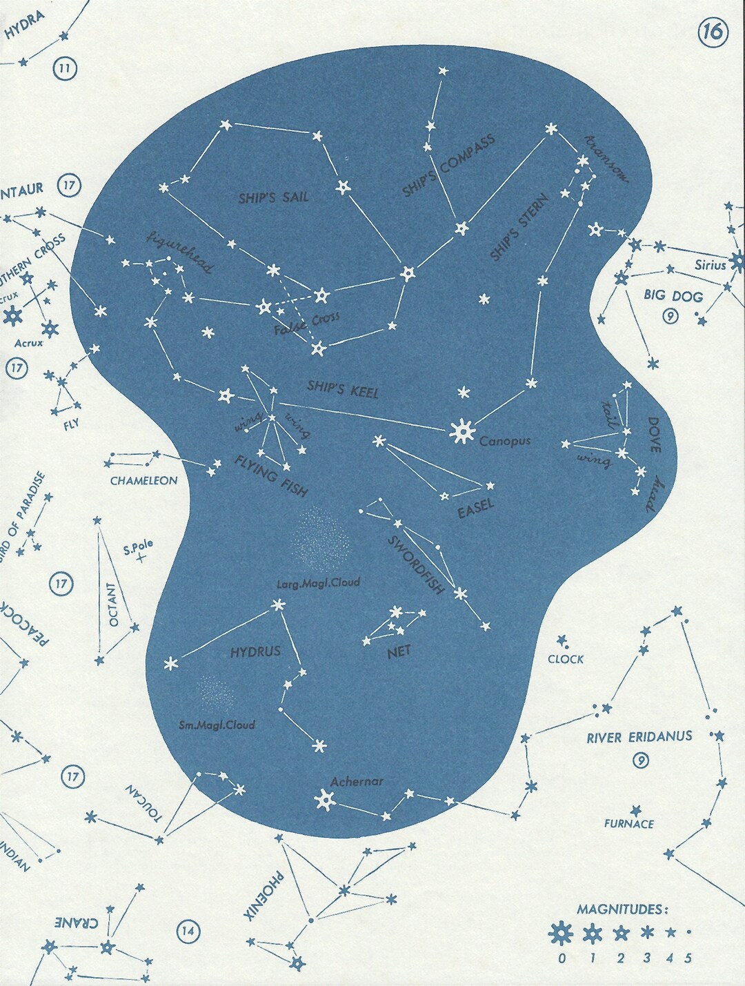 Star Map 16 With Ship's Sail, Compass and Stern Constellations, 1970s ...