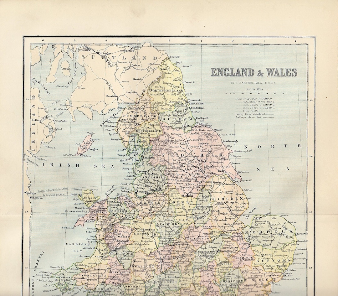 1880s Map of England Wales With London, 140 Years Old Antique Map of ...