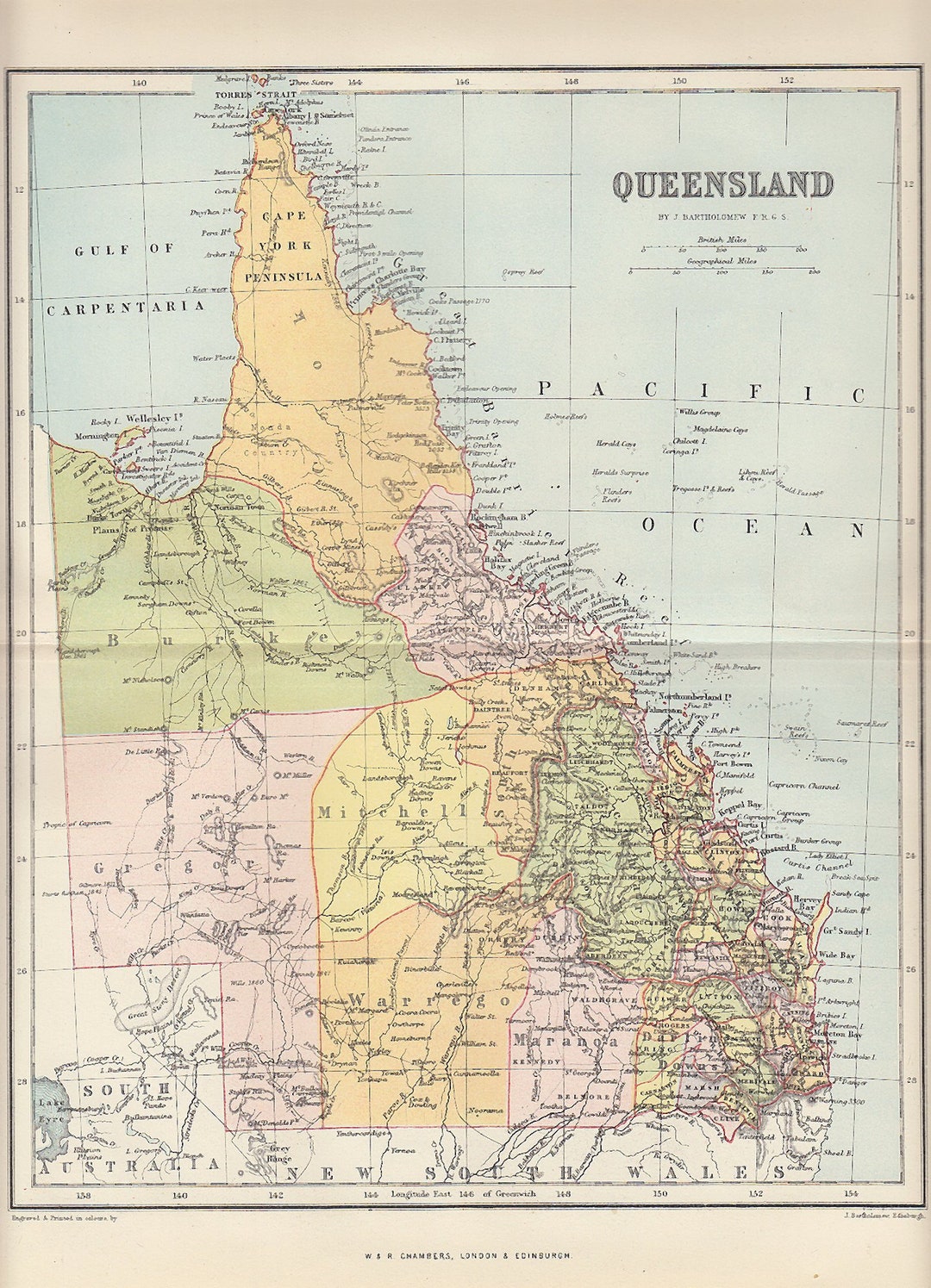 1880s Map of Queensland QLD, 140 Years Old Antique Map of Australian ...