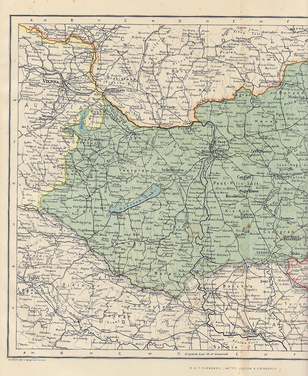 1925 Antique Map of Hungary, Original Atlas Map, Historical Map of ...