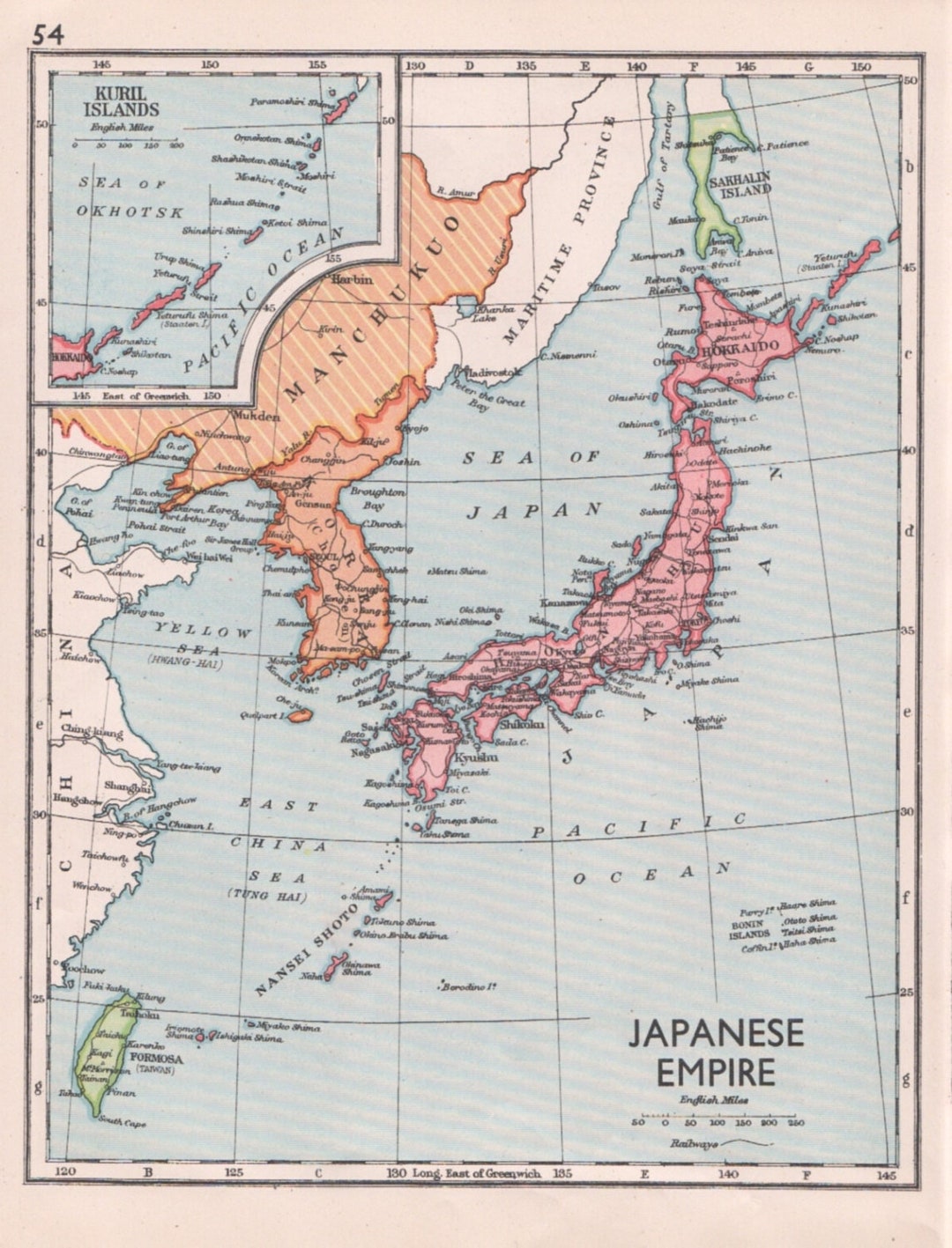 1930s Antique Japan Map Showing Japanese Empire With Korea and ...
