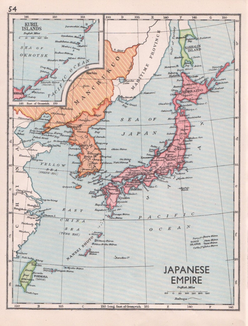1930s Antique Japan Map Showing Japanese Empire With Korea and - Etsy ...