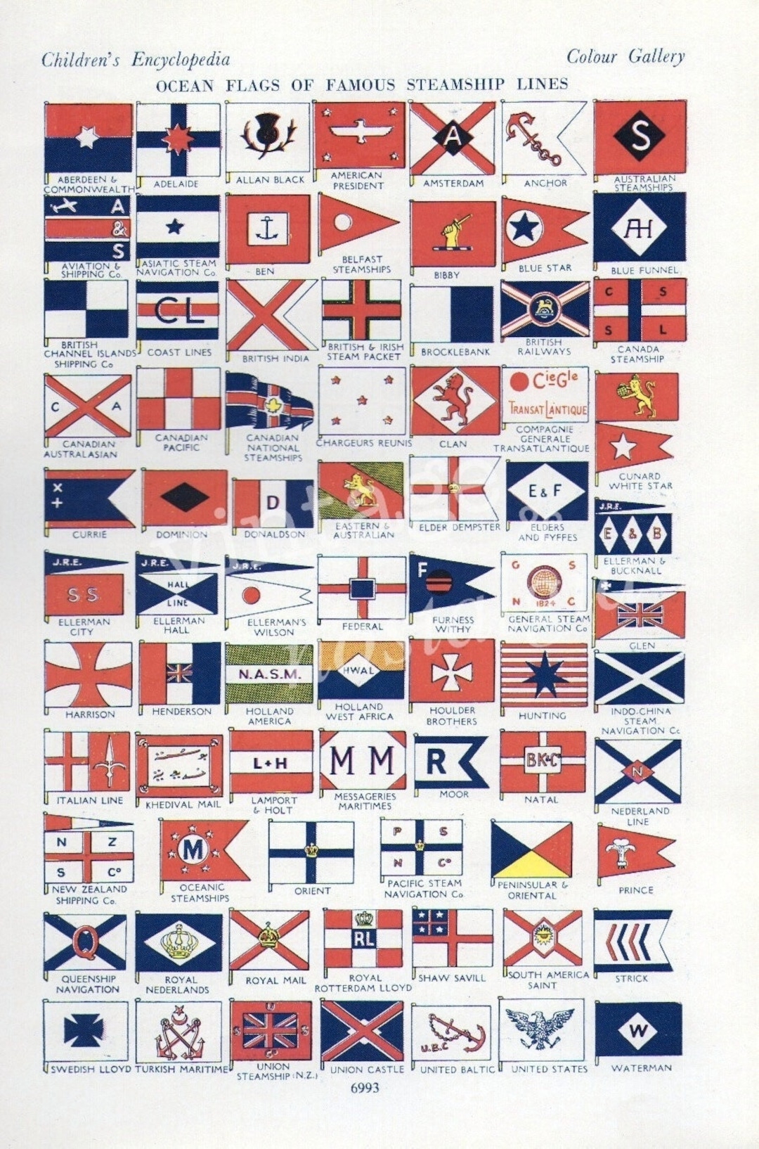Nautical Ship Flags, Ocean Flags of Famous Steamship Lines, 1950s ...