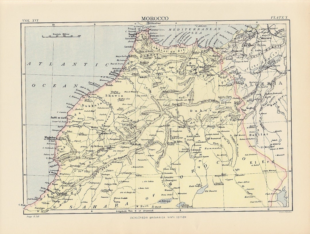 Antique Map of Morocco, Rare 1883 Chromolithograph Atlas Map, Antique ...