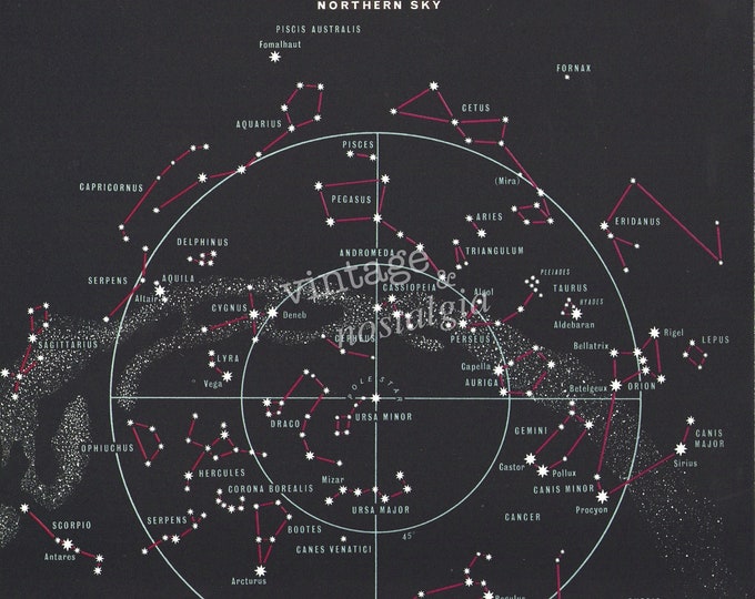 Vintage Astronomy STAR Map Star Chart Star Constellation, Night Sky ...