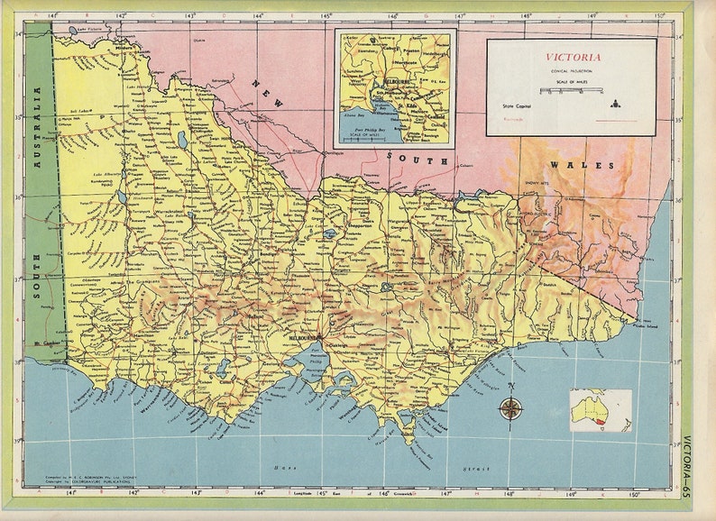 Vintage Map of Victoria VIC Large Yellow Victorian Map With - Etsy