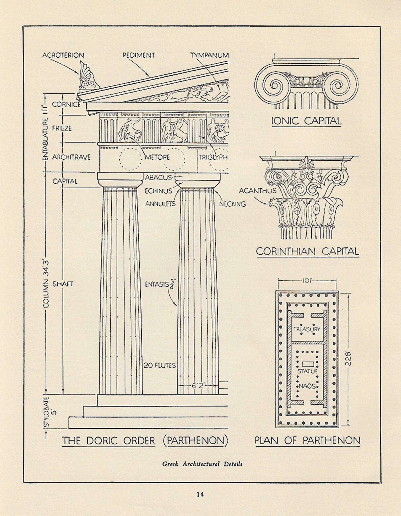 Diagramme BW des colonnes du Parthénon, croquis d'architecture BW des ...