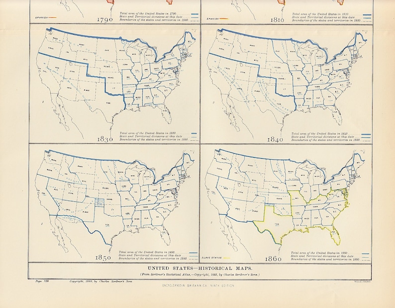 United States Historical Maps Double Page 1888 US Antique - Etsy