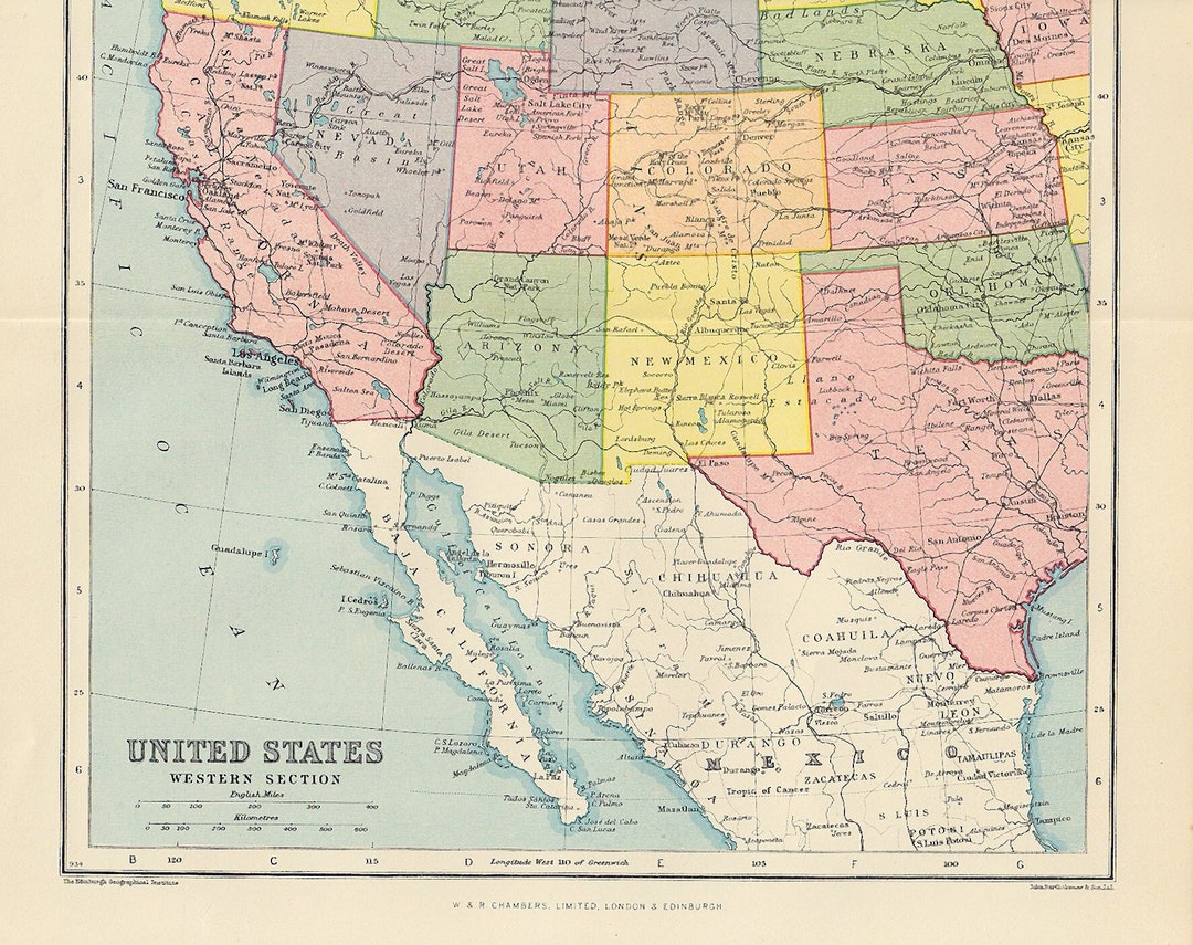 1920s Map of United States Western Section, 100 Years Old Antique Map ...