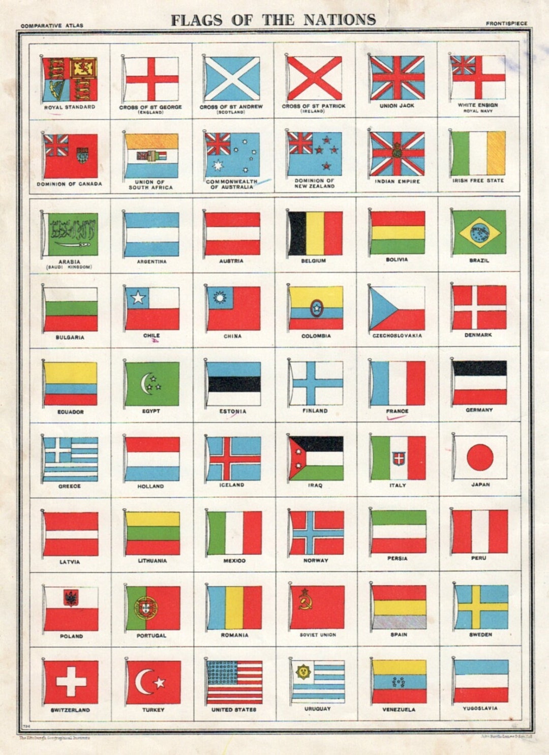 1950s WORLD FLAGS Print, National Flags, Nautical Decor, Colourful ...