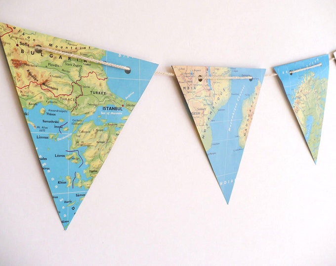 Vintage MAP Bunting, Paper Bunting Handmade From Vintage Atlas Maps ...