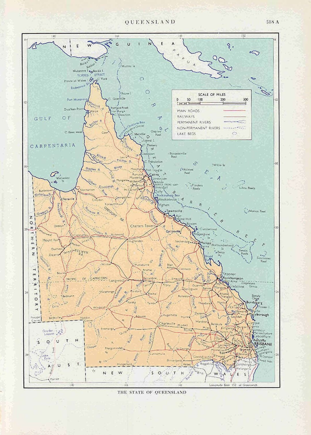Map of Queensland in Blue and Yellow 1960s Vintage Atlas Map - Etsy