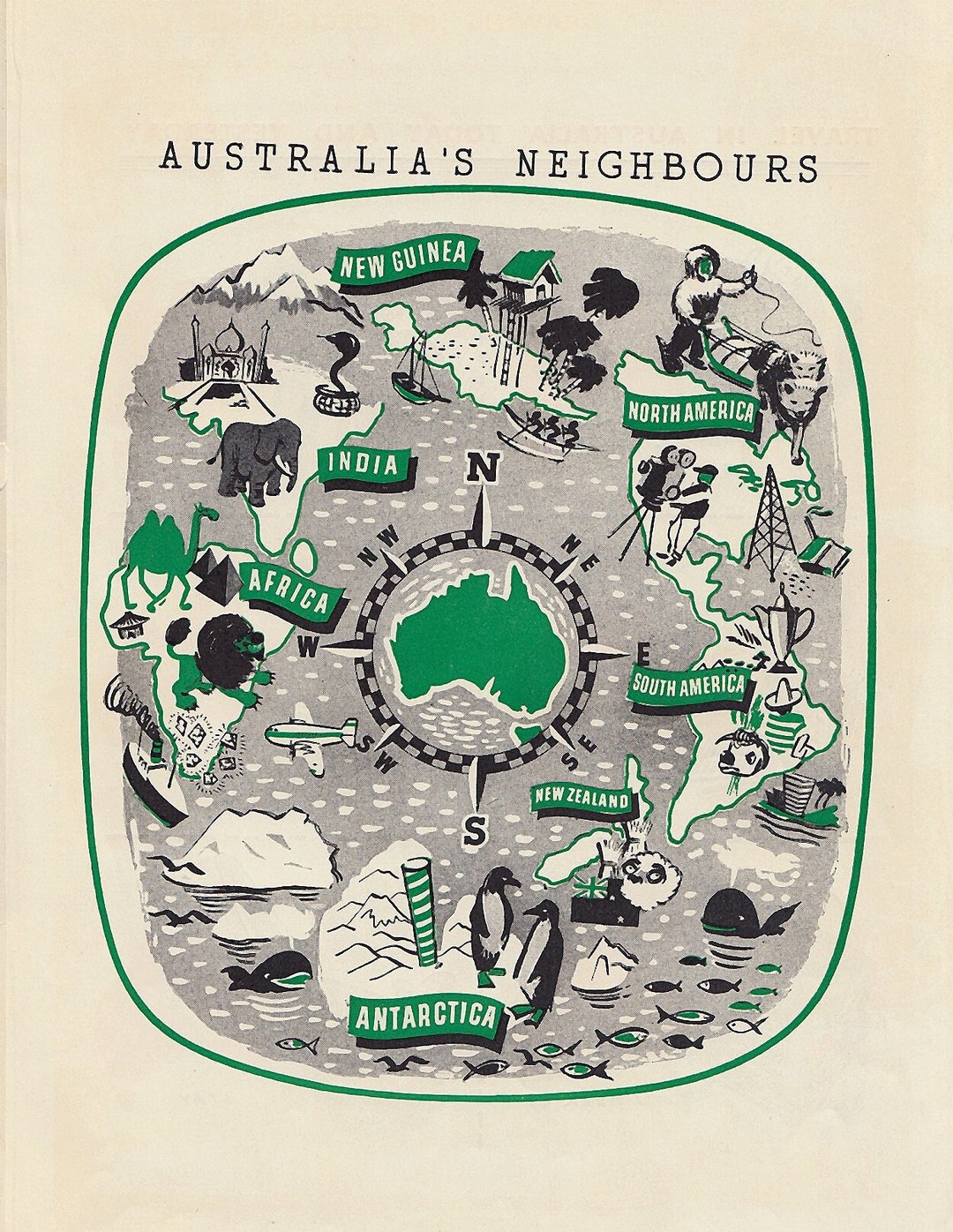 1950s Map of Australia and Its Neighbours, Countries Near Australia ...