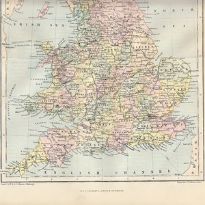 1880s Map of England Wales With London, 140 Years Old Antique Map of ...