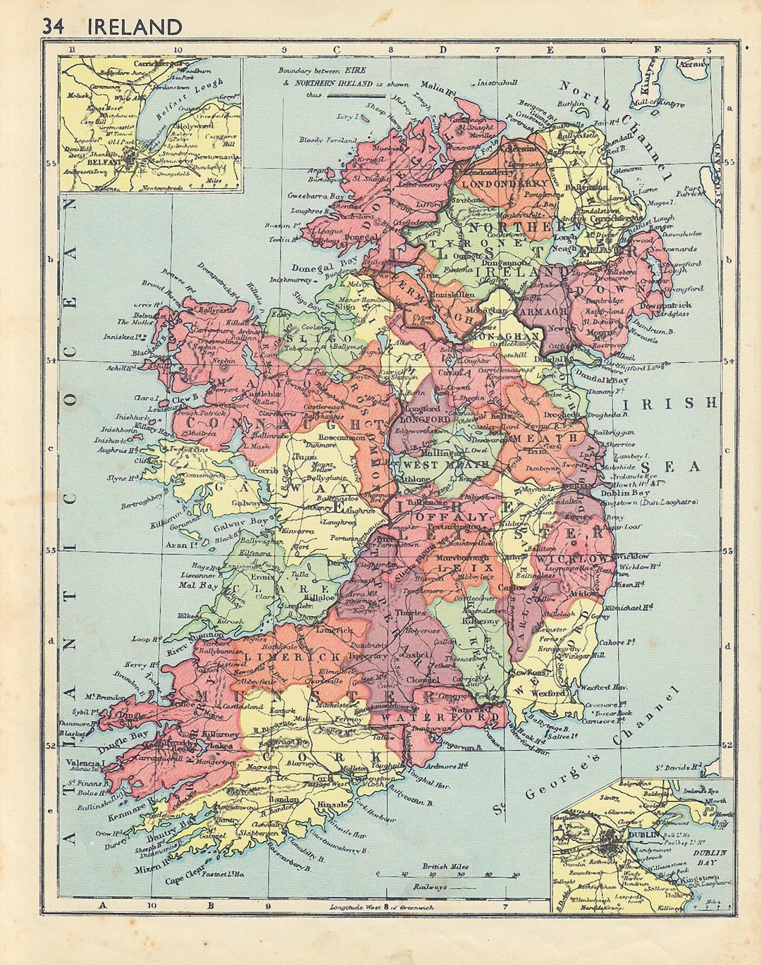 1930s Vintage IRELAND Map, Antique Irish Map With Counties Belfast ...