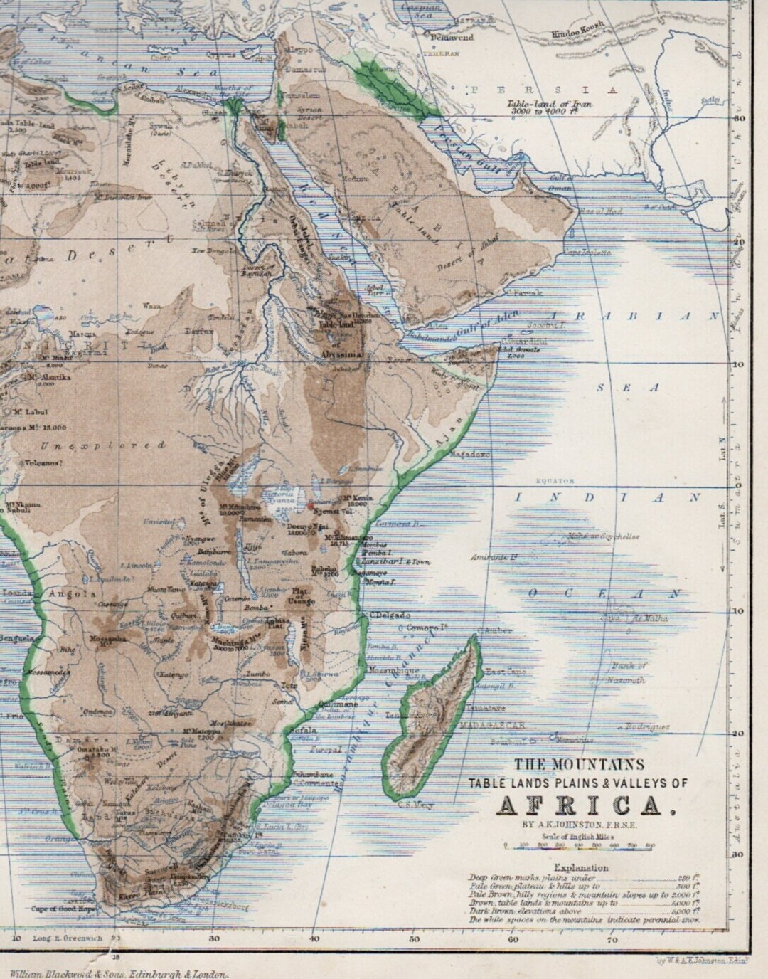 1878 Antique AFRICA Map With Cape Colony, Topology Chart of African ...