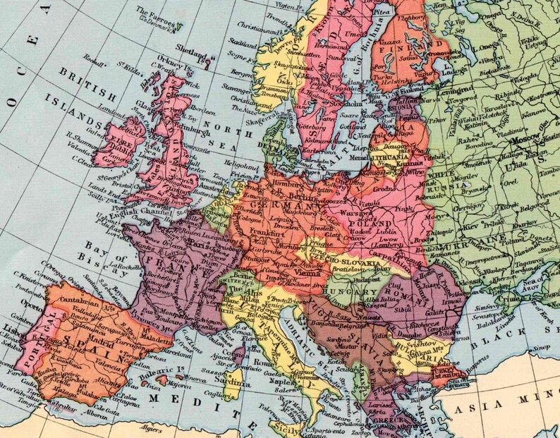 EUROPE Map 1930s European Map Pre WW2 Vintage School Map - Etsy