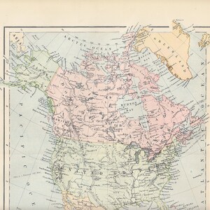 1880s Map of North America With United States Canada Alaska Mexico, 140 ...
