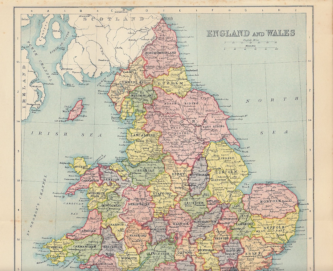 1920s Map of England and Wales, 100 Years Old Antique Map of English ...